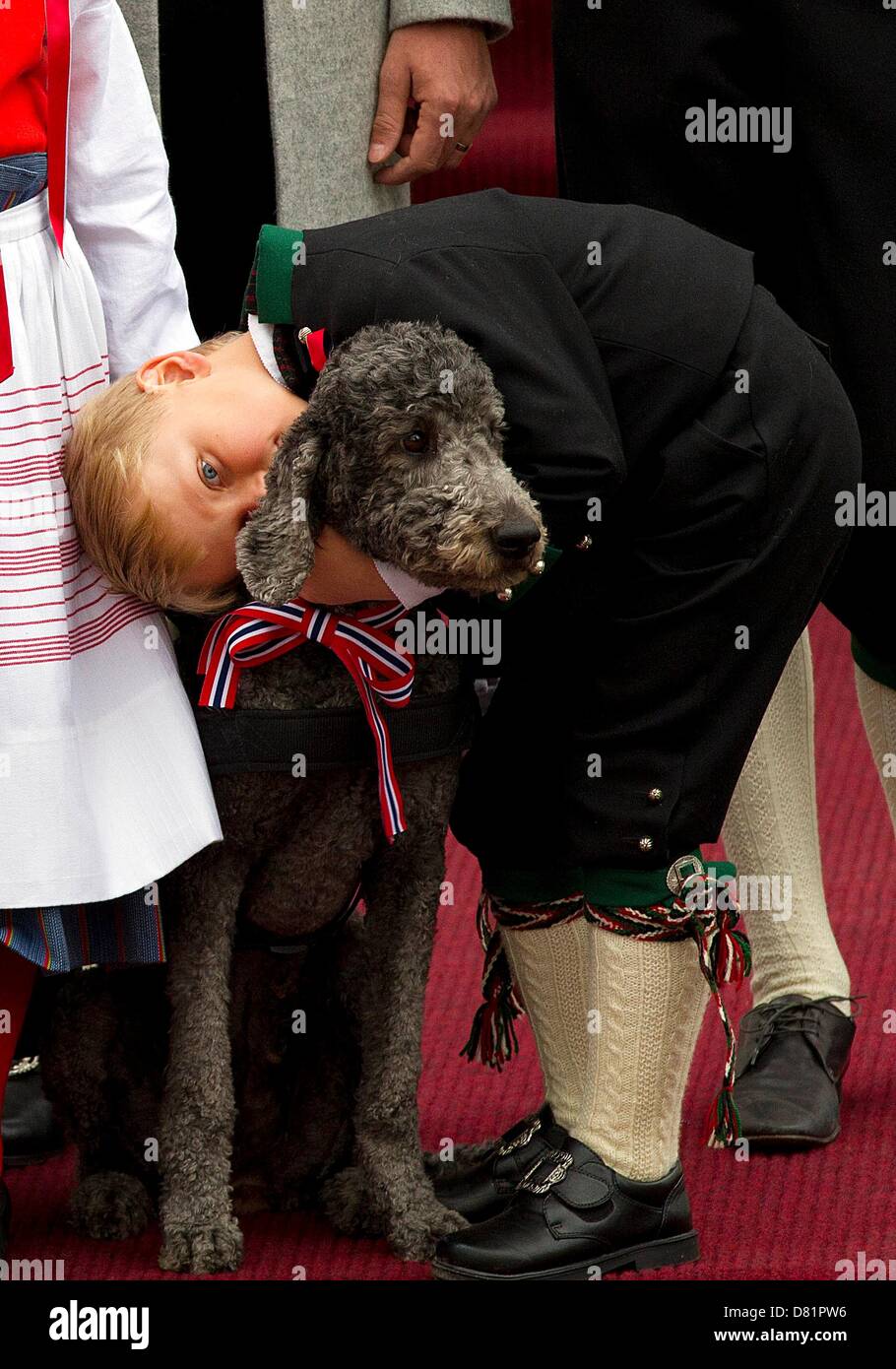 Skaugum, Norway, 17 May 2013.Prince Sverre Magnus and dog Milly Kakao ...