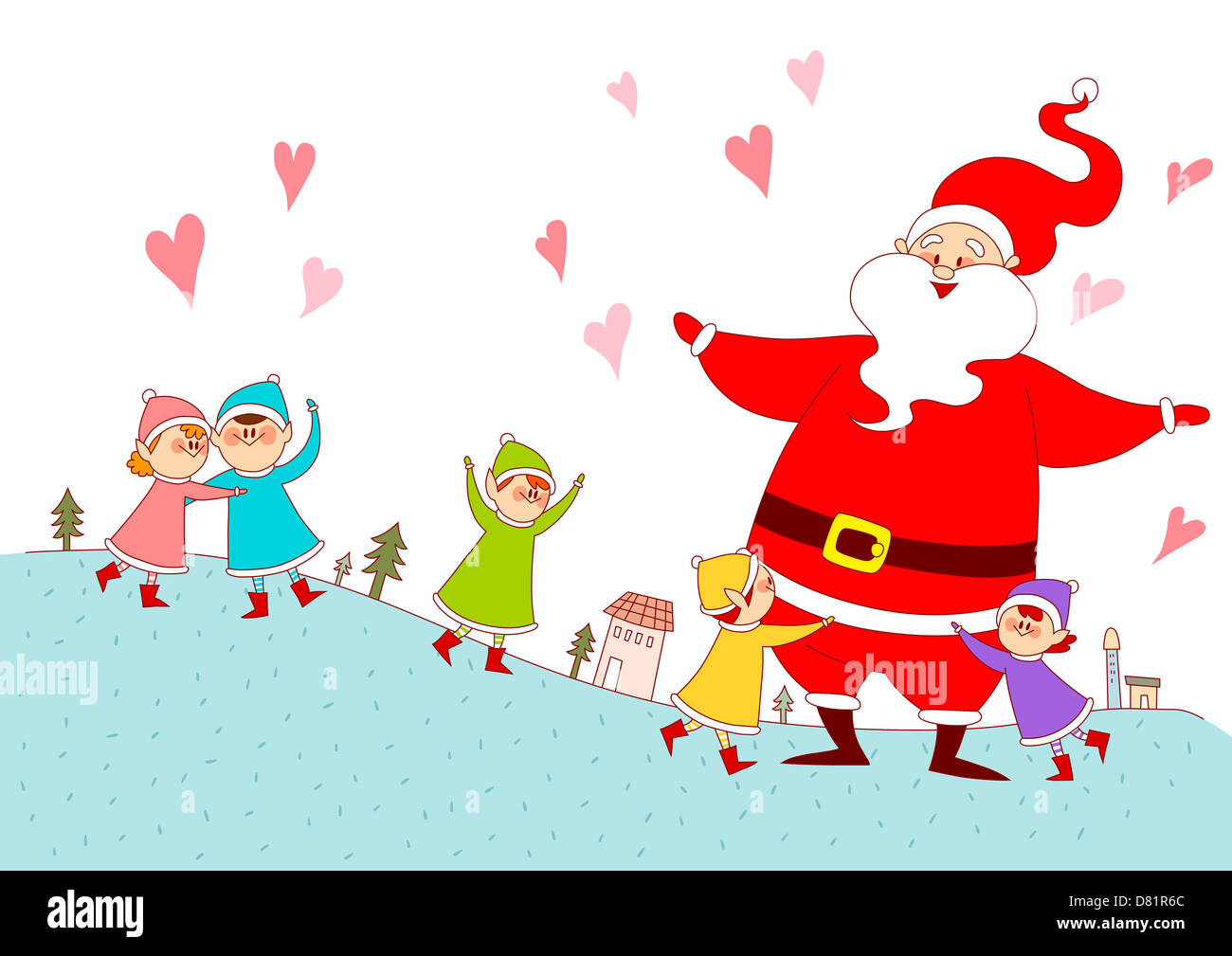 An illustration of Santa and his elves Stock Photo - Alamy