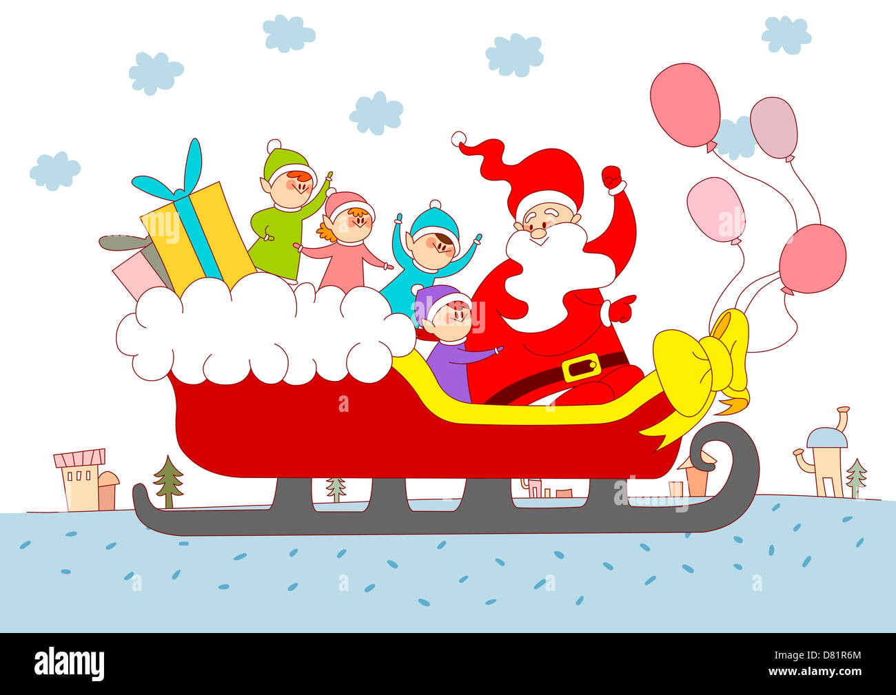 An illustration of Santa and his elves Stock Photo - Alamy