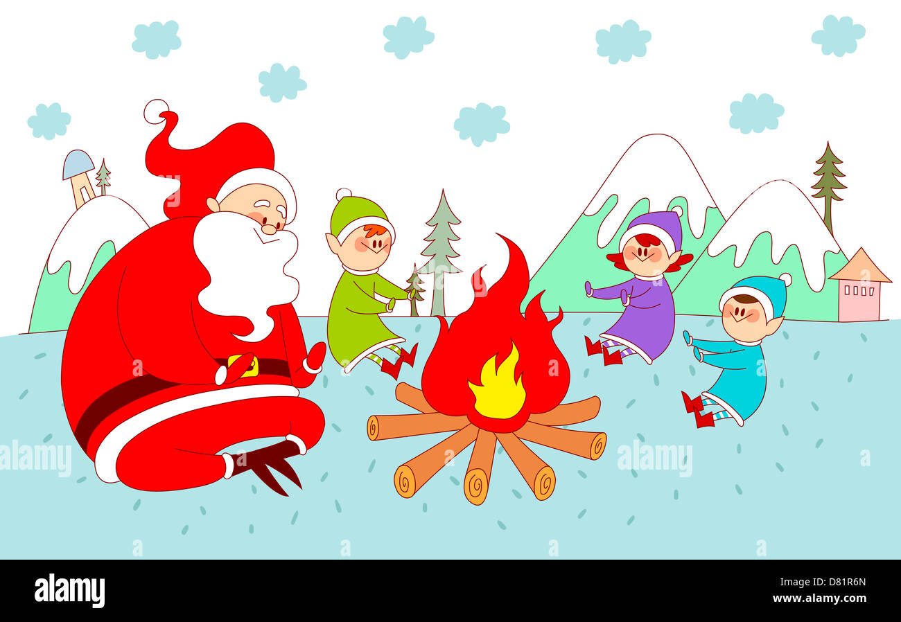 An illustration of Santa and his elves Stock Photo - Alamy