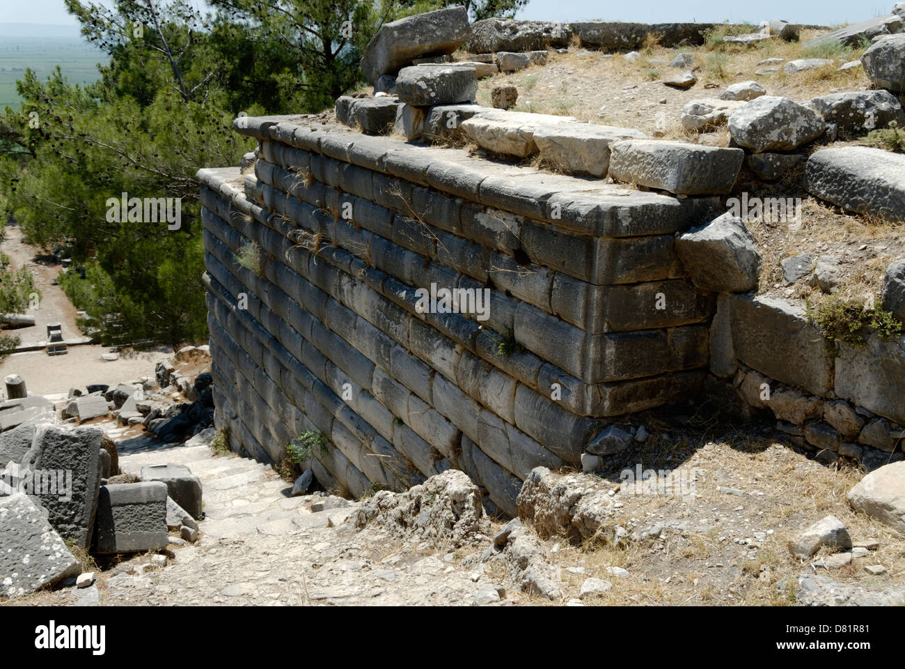 Priene. Turkey. Section of the ancient terraced wall that supports the ...