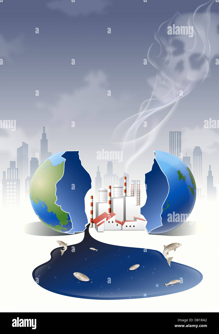 An illustration representing the impact of environmental damage Stock ...