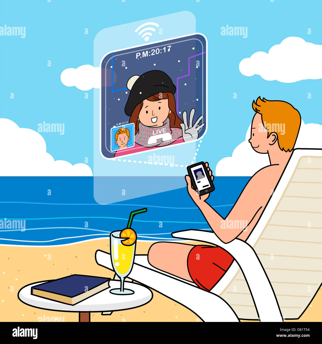 An illustration showing communication via wireless technology Stock ...