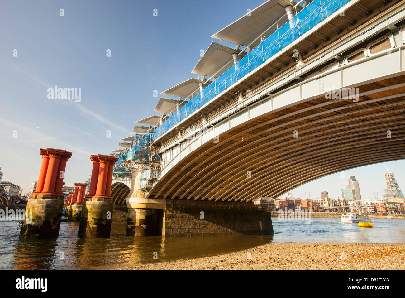 Blackfriars Bridge across the River Thames in London, UK, is the world ...