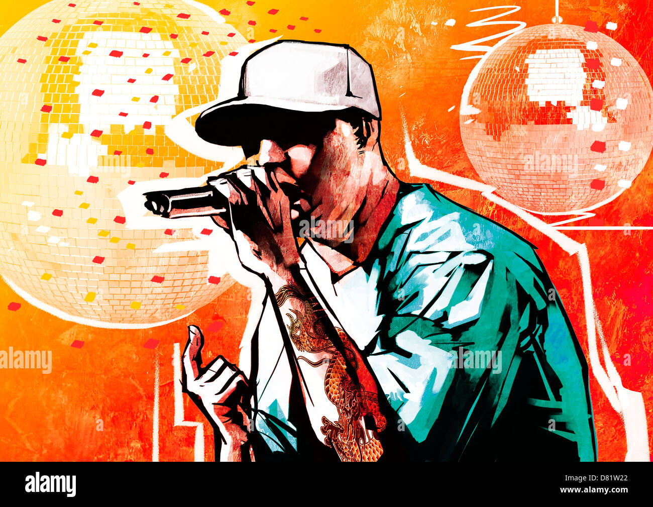 A graphic design illustration of a musican singing Stock Photo - Alamy