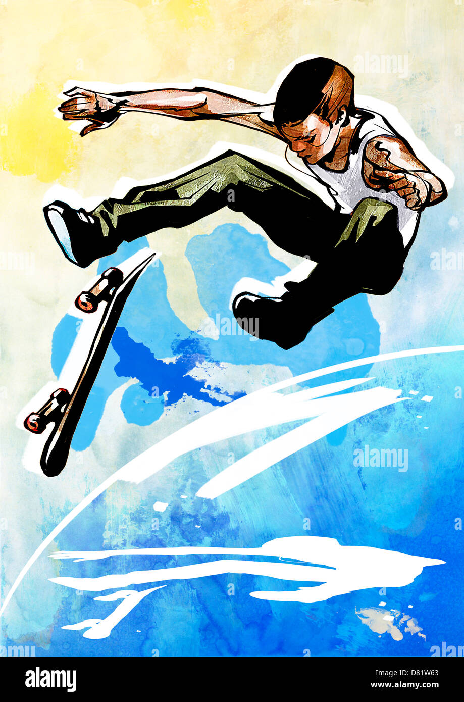 A graphic design illustration of a skateboarder Stock Photo - Alamy