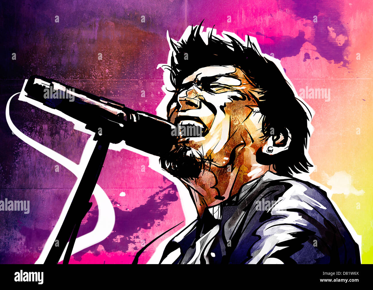 A graphic design illustration of a musican singing Stock Photo - Alamy