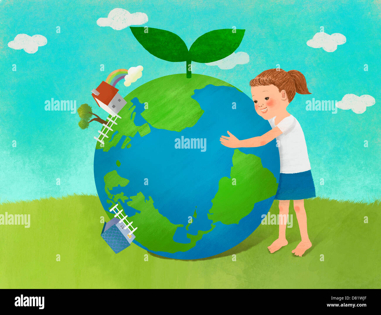 An illustration showing children engaging in an environmental issue ...