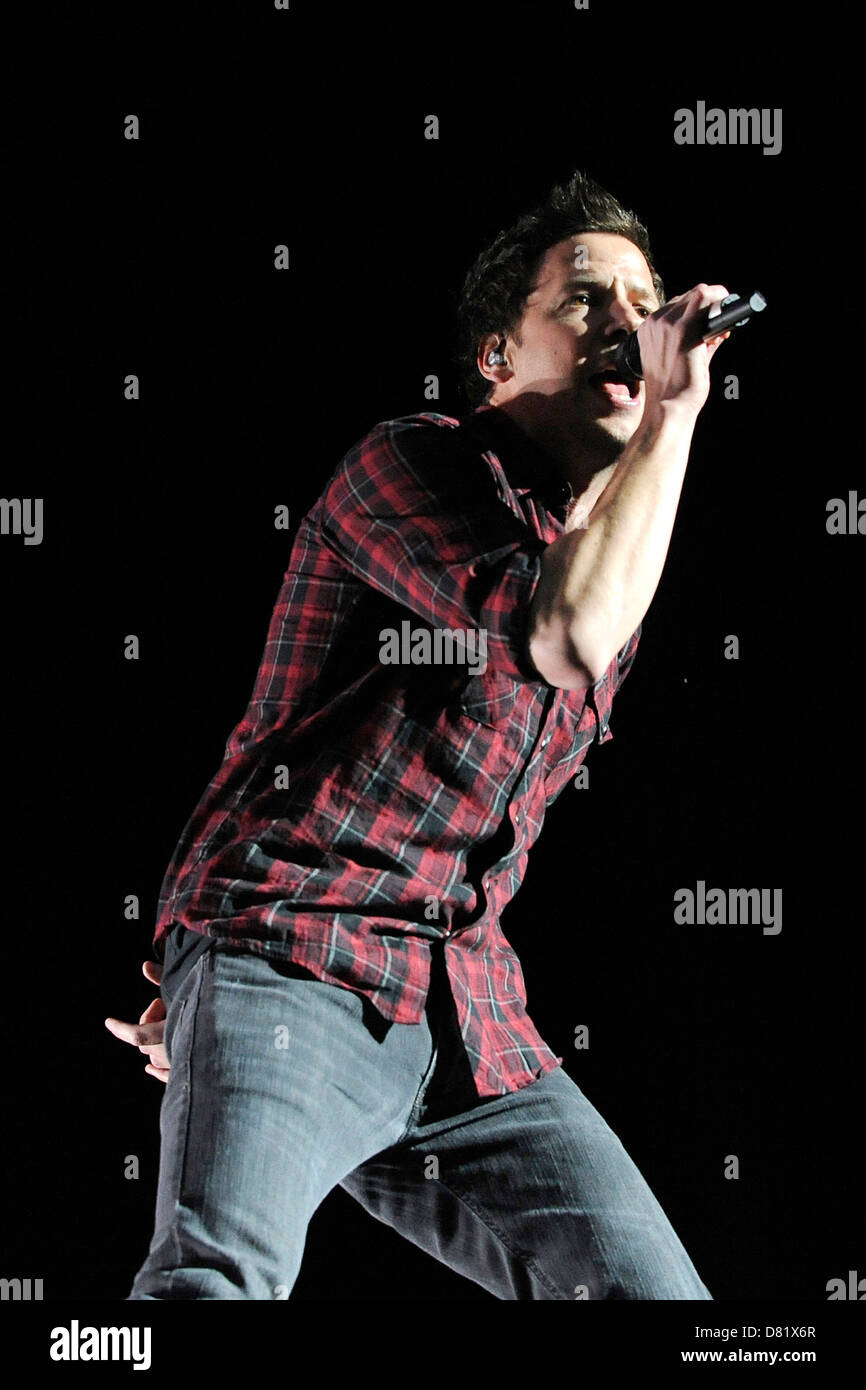 Pierre Bouvier Simple Plan performs on stage at The Air Canada Centre ...