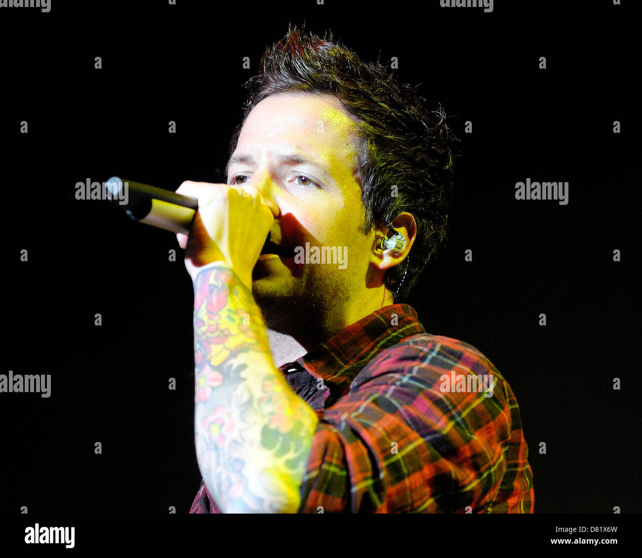 Pierre Bouvier Simple Plan performs on stage at The Air Canada Centre ...
