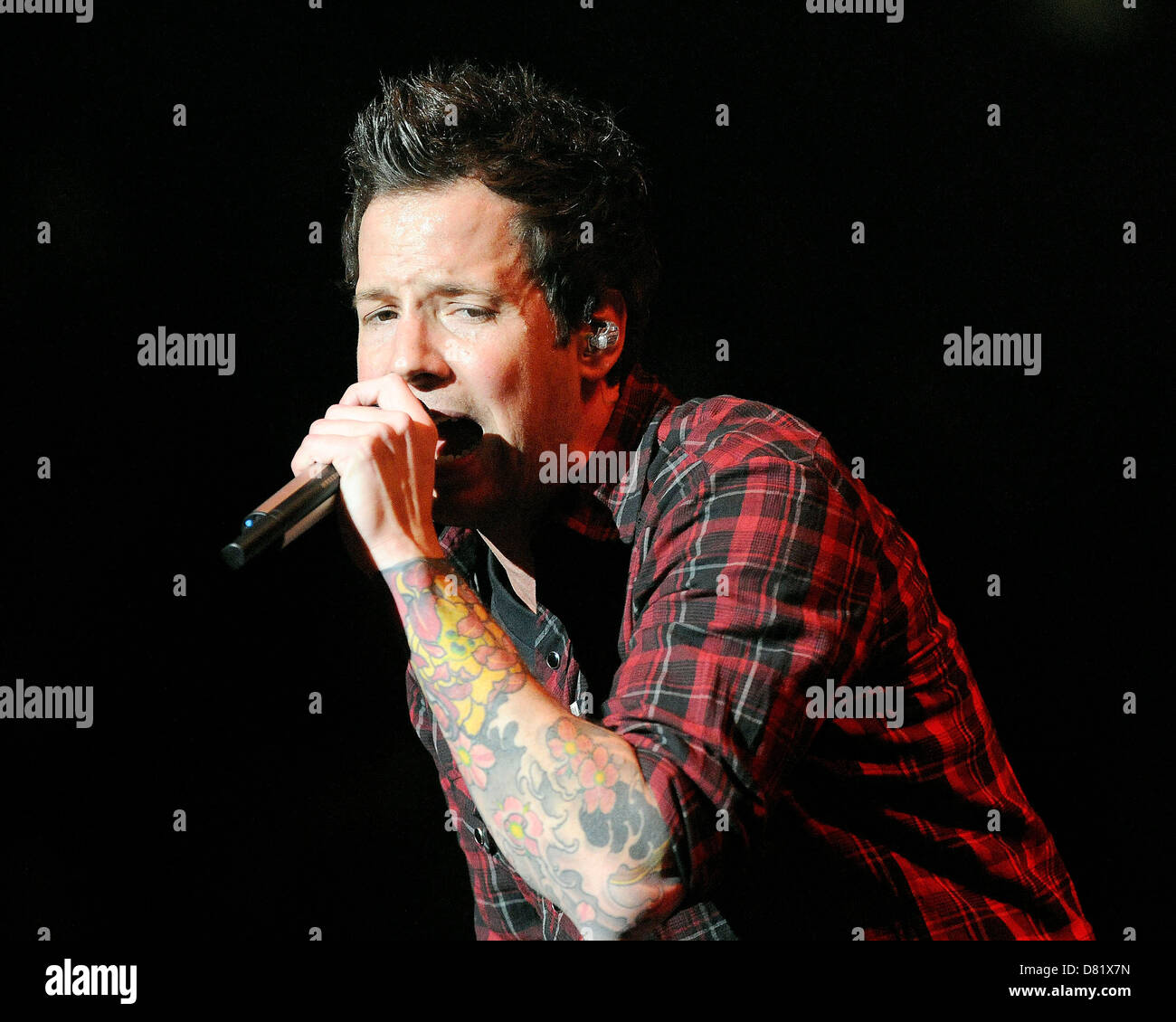 Pierre Bouvier Simple Plan performs on stage at The Air Canada Centre ...
