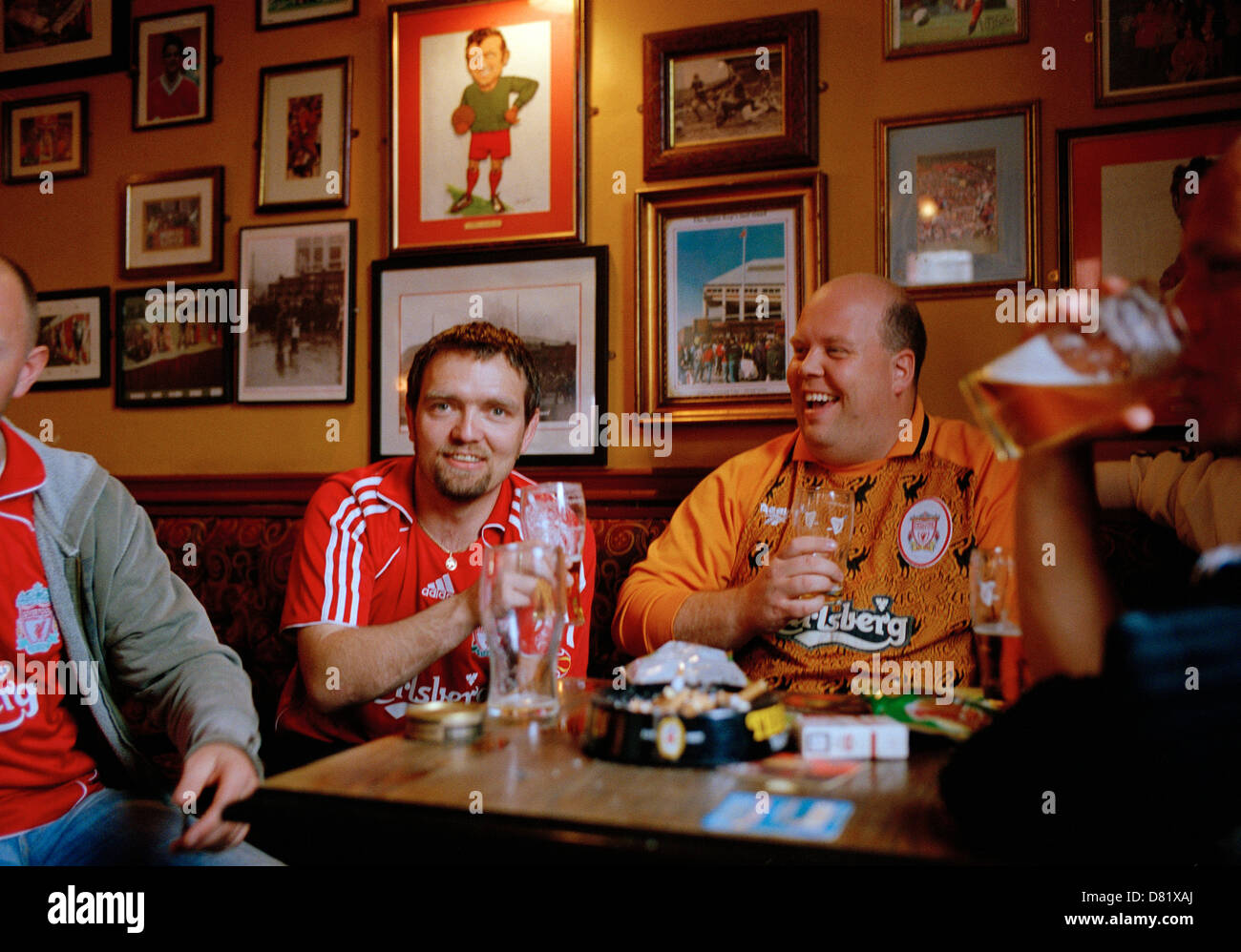 Liverpool fans from Norway enjoy a pre-match drink the day before ...