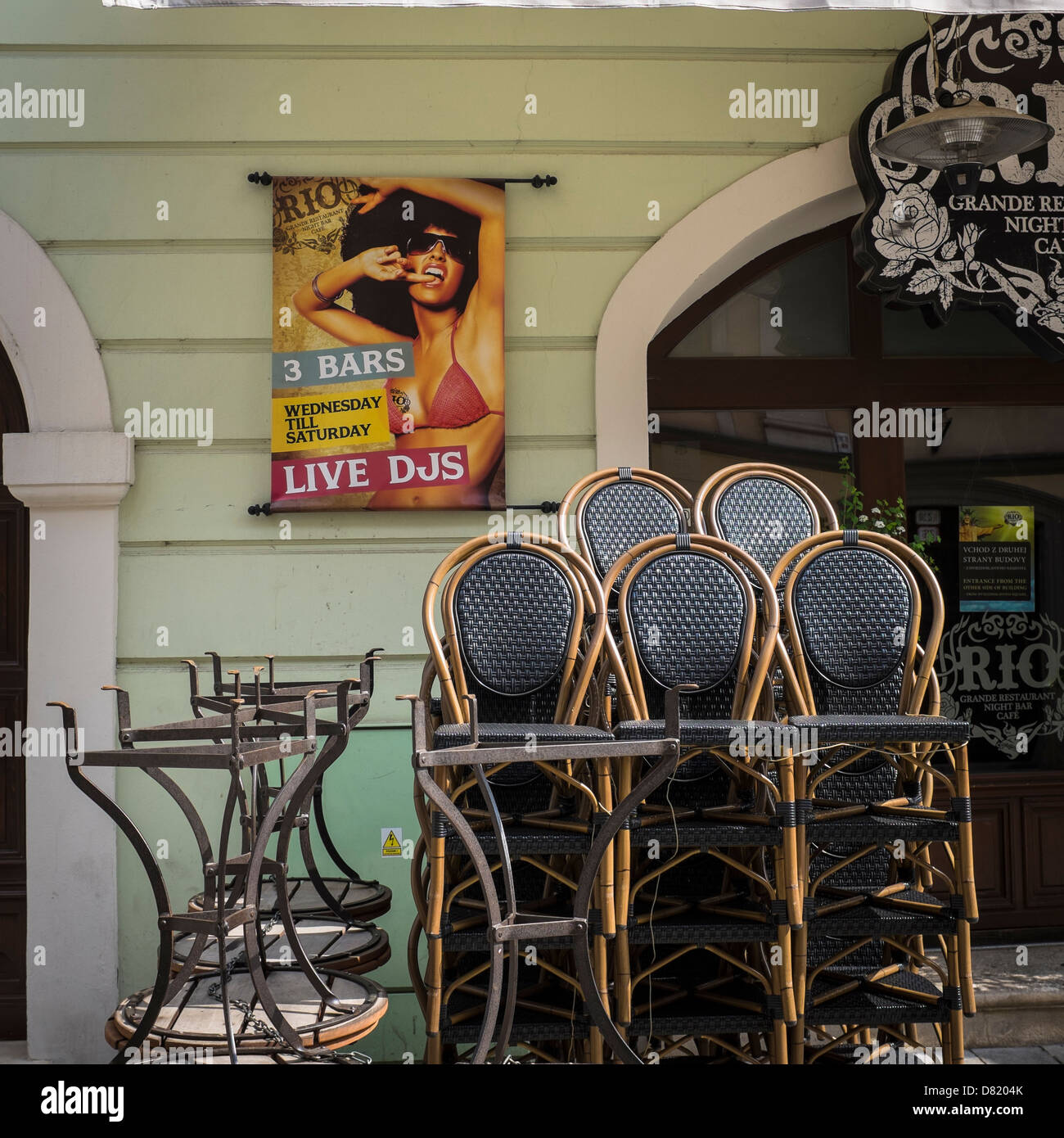 Closed bar with a poster, Bratislava Stock Photo - Alamy