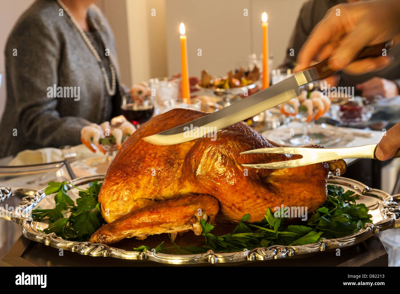 Woman serving family turkey home house hi-res stock photography and ...