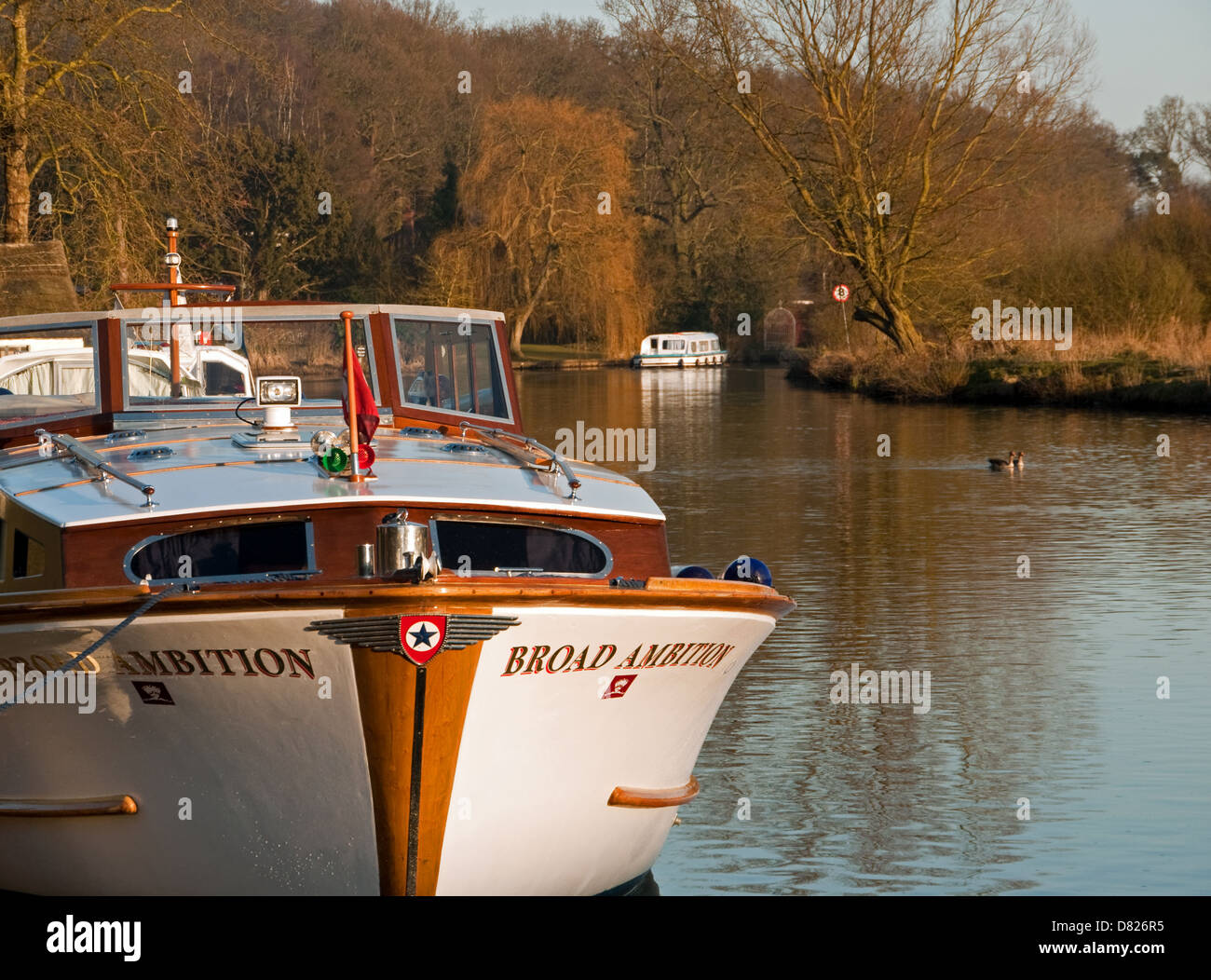 Evening time on The Norfolk Broads on the River Bure at Coltishall ...