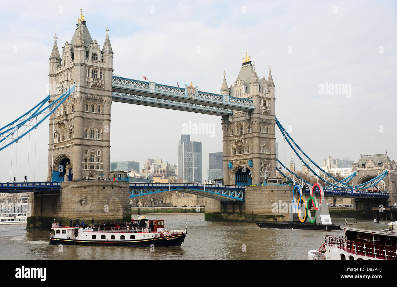 Olympic Rings on The River Thames - launch London, England - 28.02.12 ...