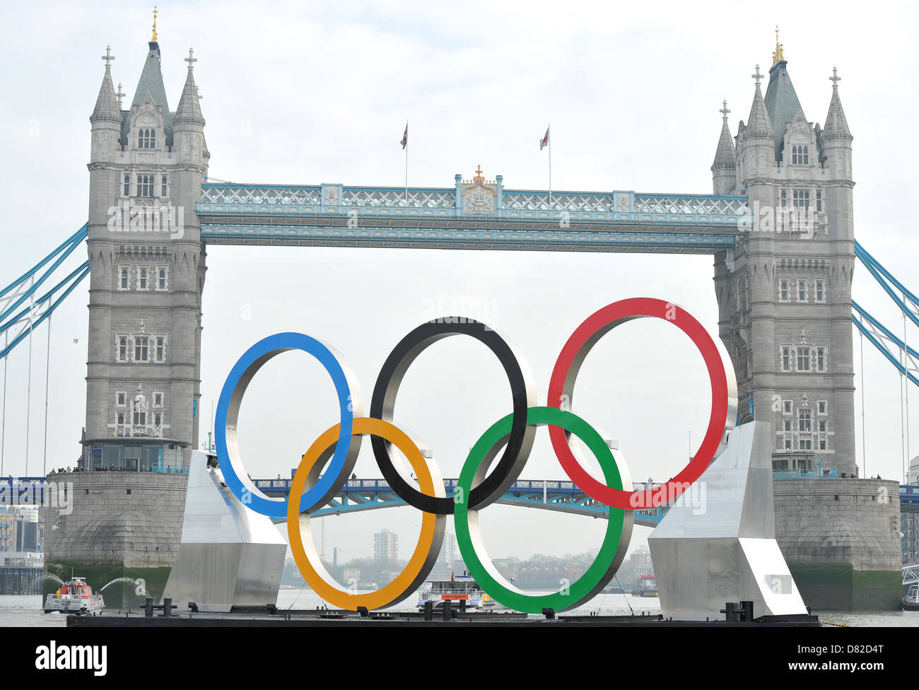 Olympic Rings on The River Thames - launch. London, England - 28.02.12 ...