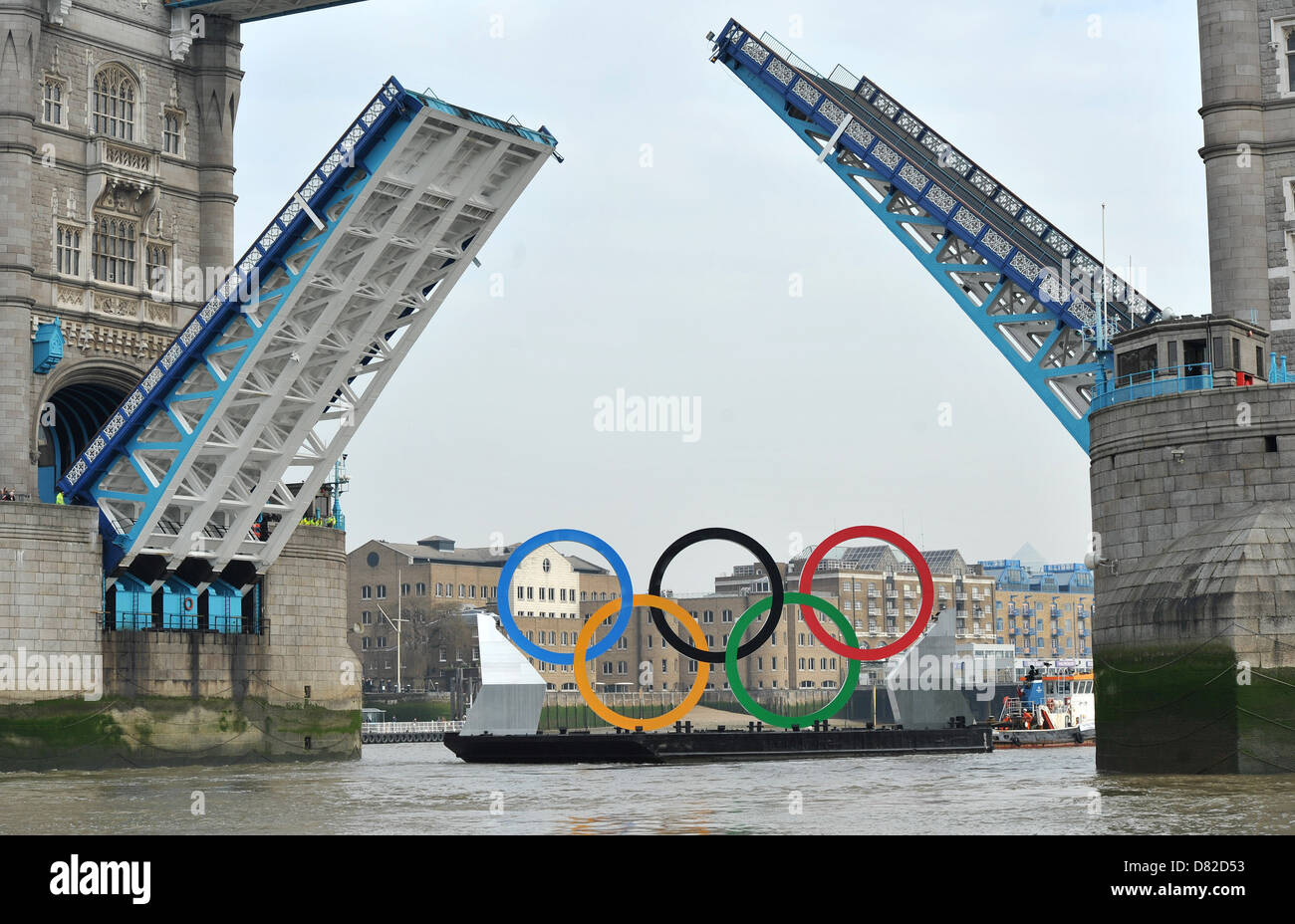 Olympic Rings on The River Thames - launch. London, England - 28.02.12 ...