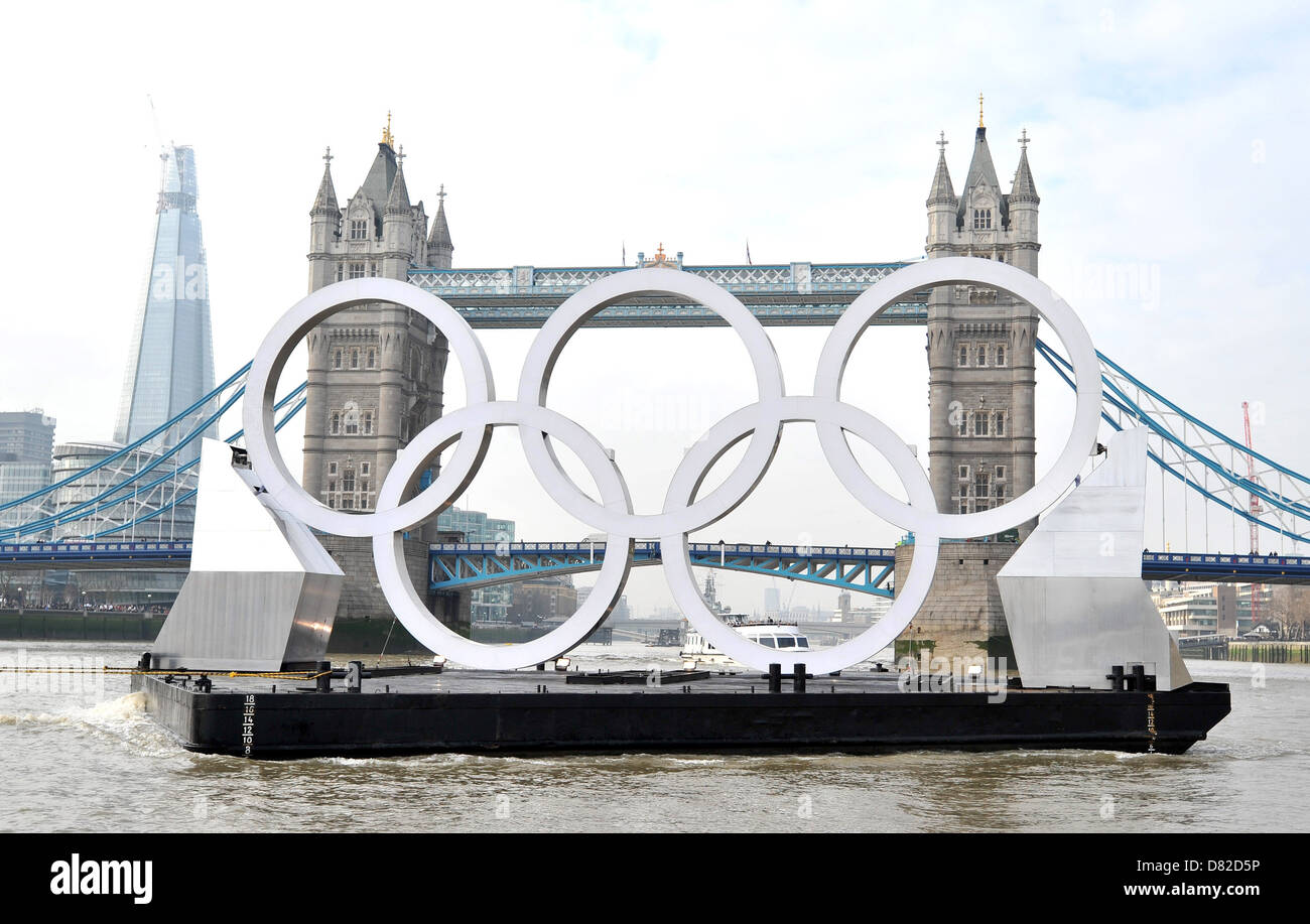 Olympic Rings on The River Thames - launch. London, England - 28.02.12 ...