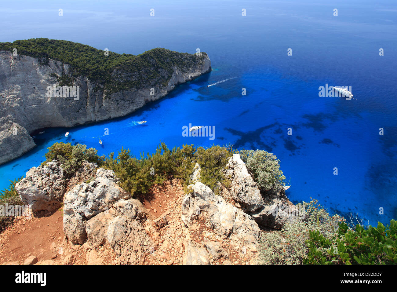 View of Navagio Beach also known as Shipwreck Cove or Smugglers bay ...
