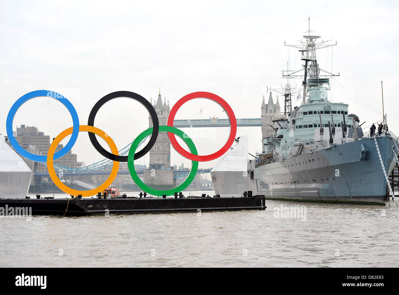 Olympic Rings on The River Thames - launch. London, England - 28.02.12 ...