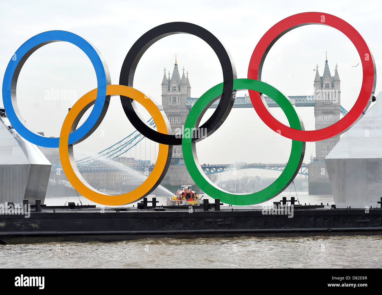 Olympic Rings on The River Thames - launch. London, England - 28.02.12 ...