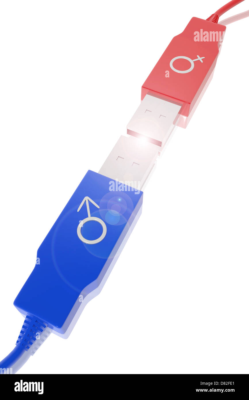 Blue and red usb devices with male and female symbols Stock Photo - Alamy