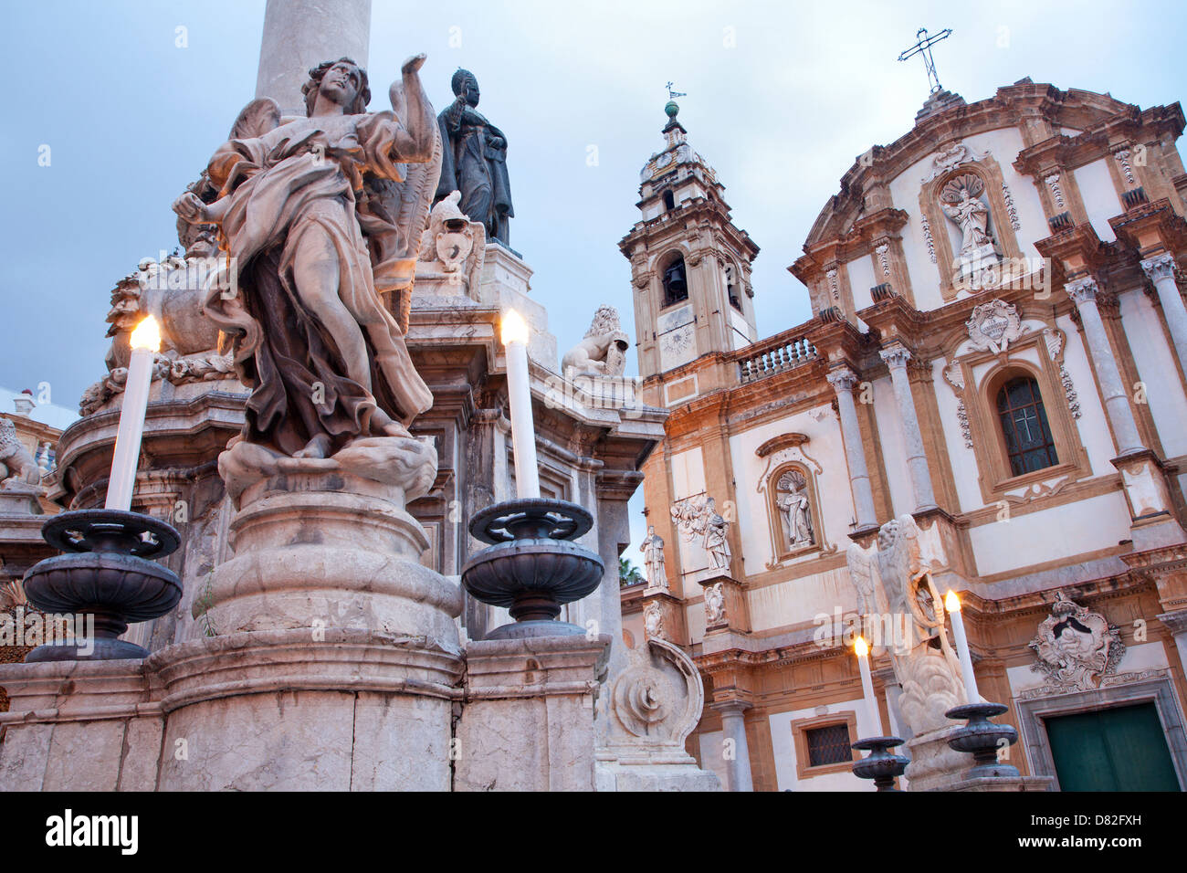 Palermo - San Domenico - Saint Dominic church and baroque column Stock ...