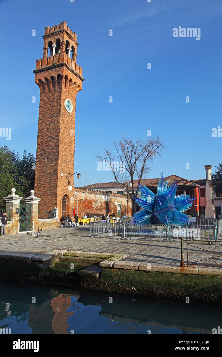 Murano island blue glass sculpture in san stefano square hi-res stock ...