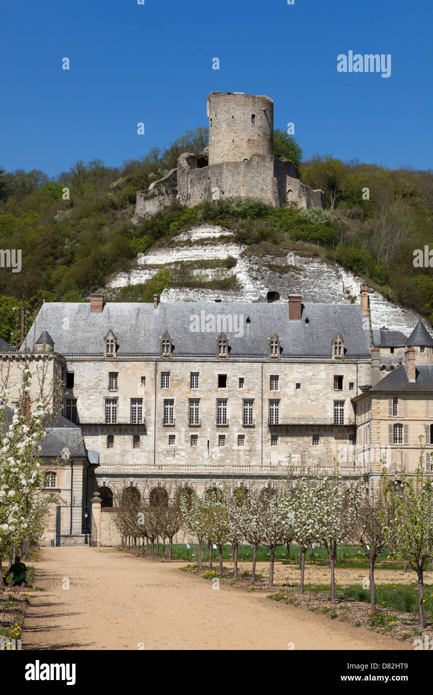 Chateau de La Roche-Guyon and dungeon viewed from nearby arboretum ...