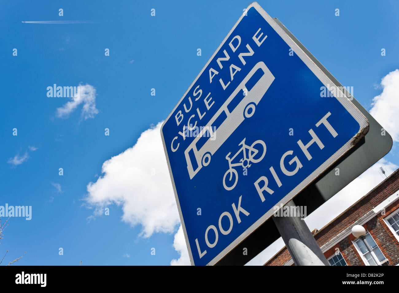 Bus & cycle lane road sign in urban town area Stock Photo - Alamy