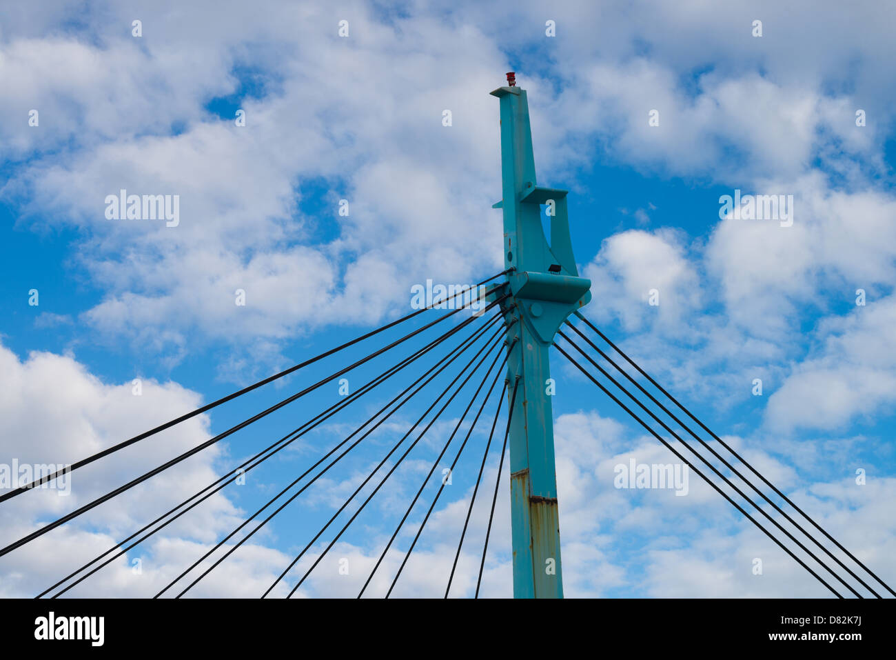 Detail of a suspension bridge, pylon with cables Stock Photo - Alamy