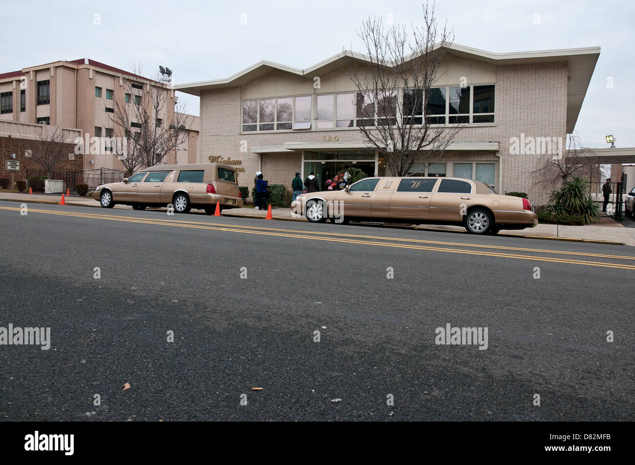 The hearse which carried Whitney houston's body to Whigham Funeral Home ...