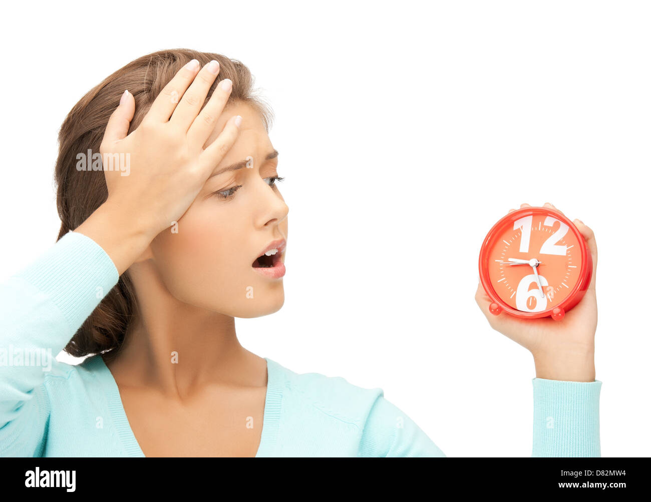 woman with alarm clock Stock Photo - Alamy