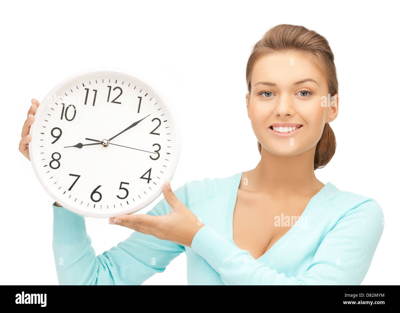 woman with wall clock Stock Photo - Alamy