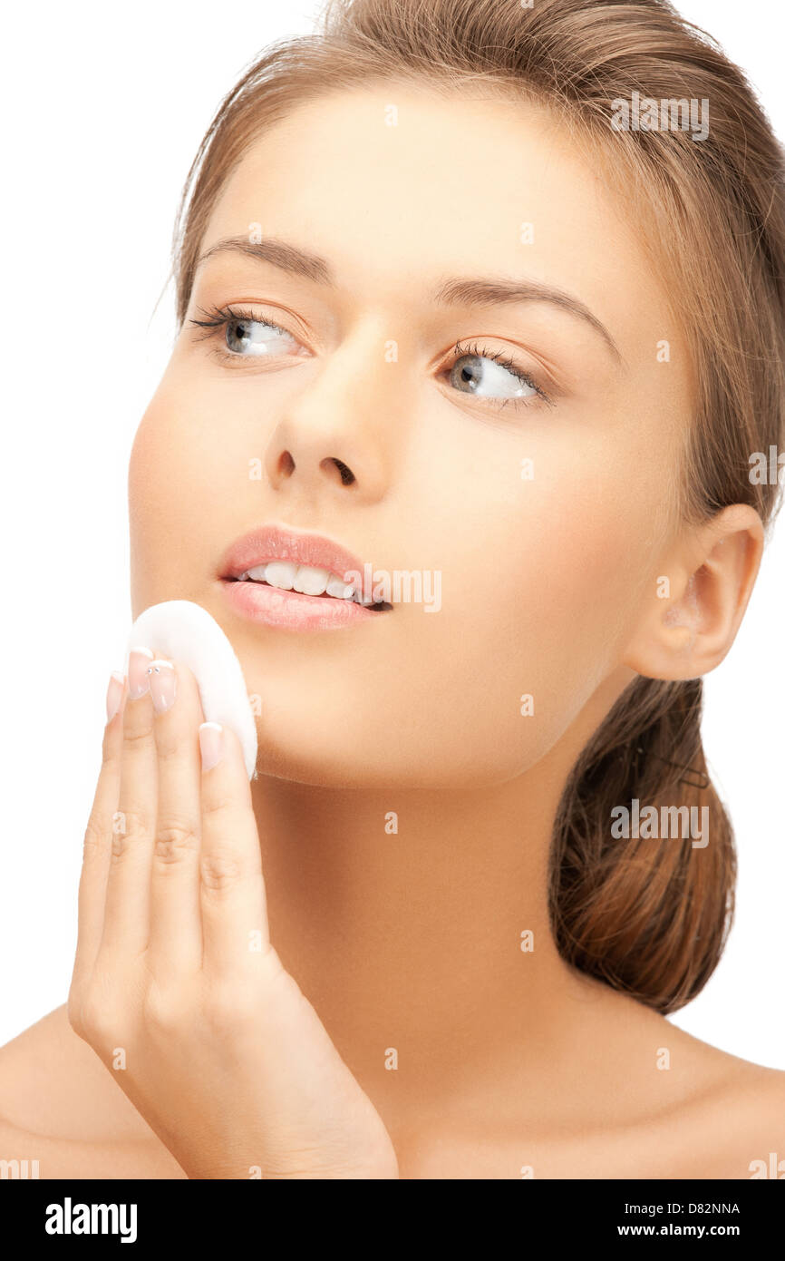 beautiful woman with cotton pad Stock Photo - Alamy