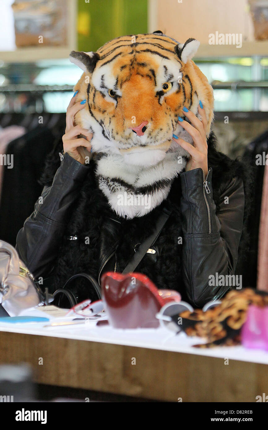 Jessie J real name Jessica Cornish models a tiger head mask while ...