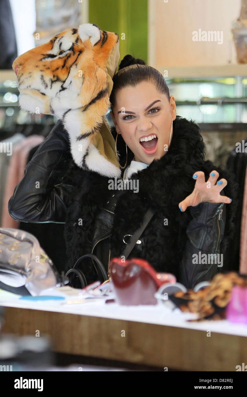 Jessie J real name Jessica Cornish models a tiger head mask while ...