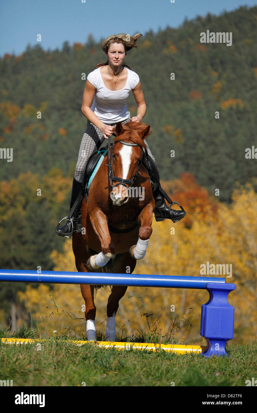 jumping with pony Stock Photo - Alamy