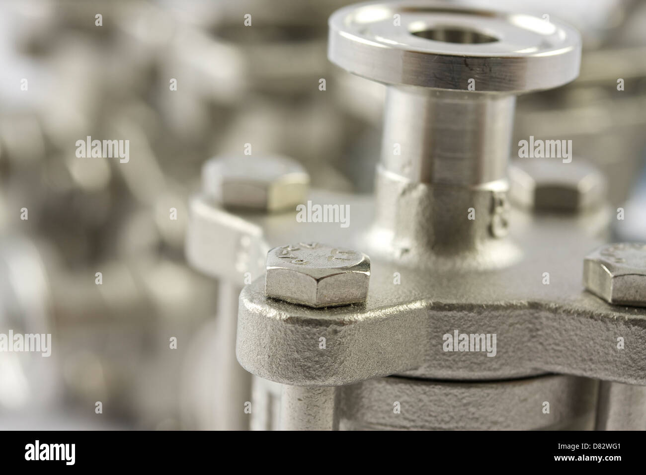 Close up detail of stainless steel valve body and flange ferrule Stock ...