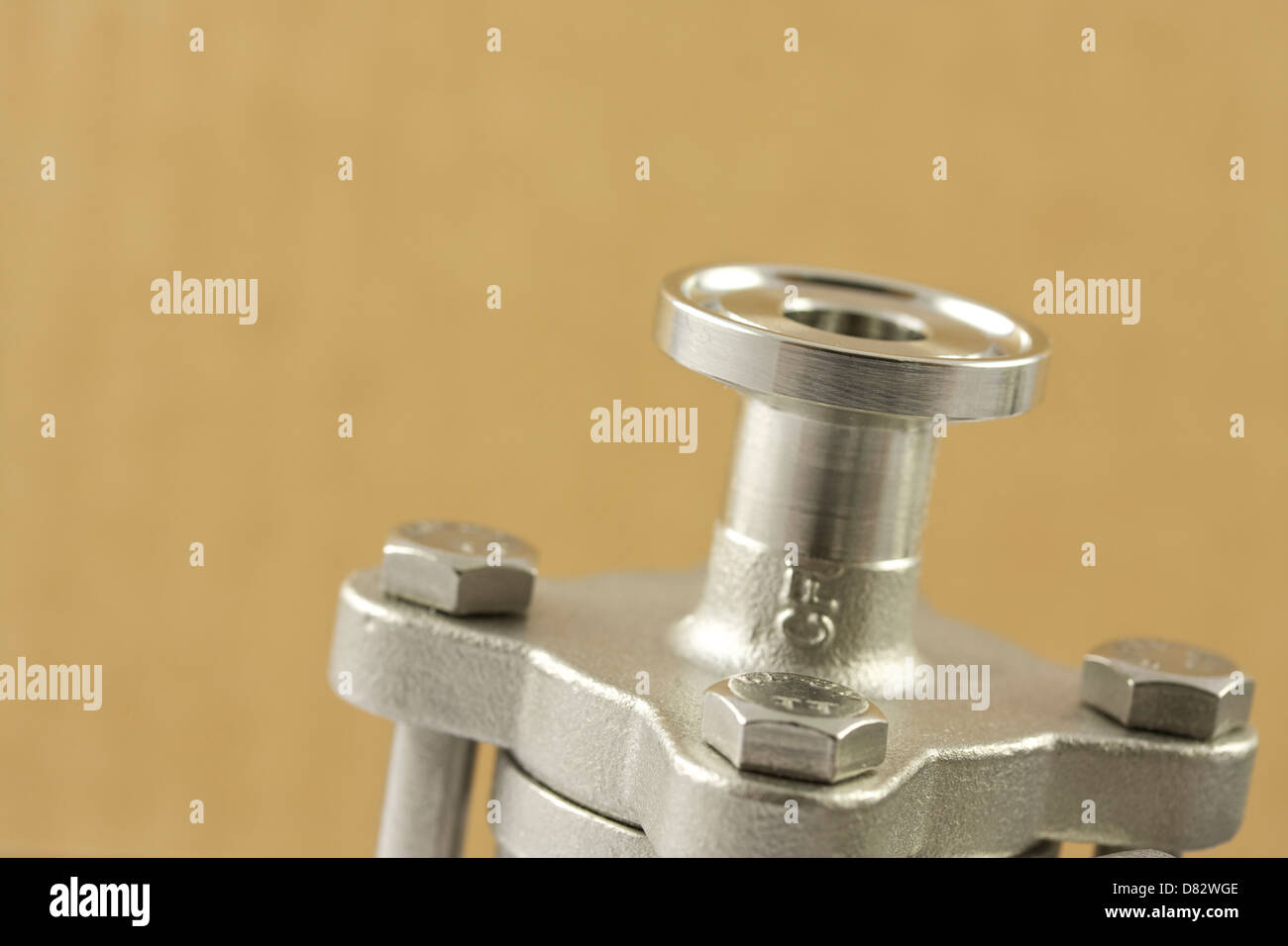 Close up detail of stainless steel valve body and flange ferrule Stock ...