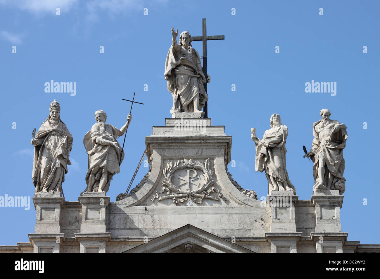 Statues of Christ and some saints on the top of Saint John Lateran ...