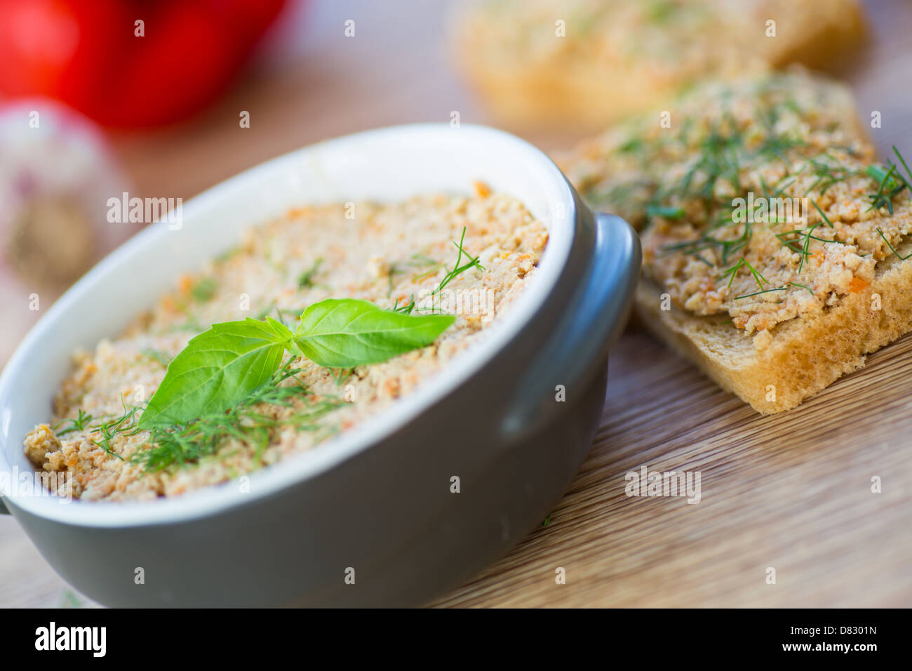 fresh homemade meat pate with bread and herbs Stock Photo - Alamy