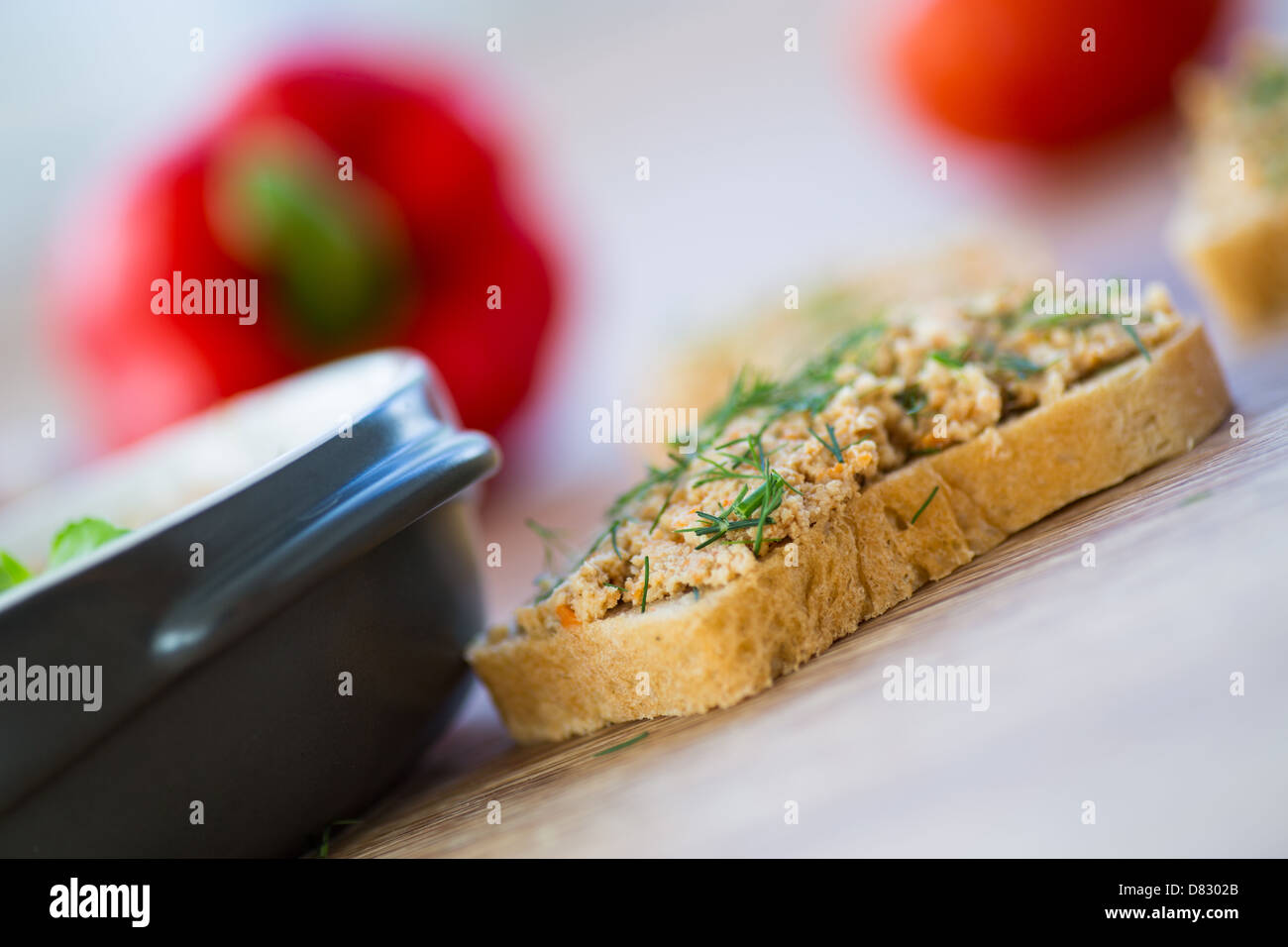 fresh homemade meat pate with bread and herbs Stock Photo - Alamy