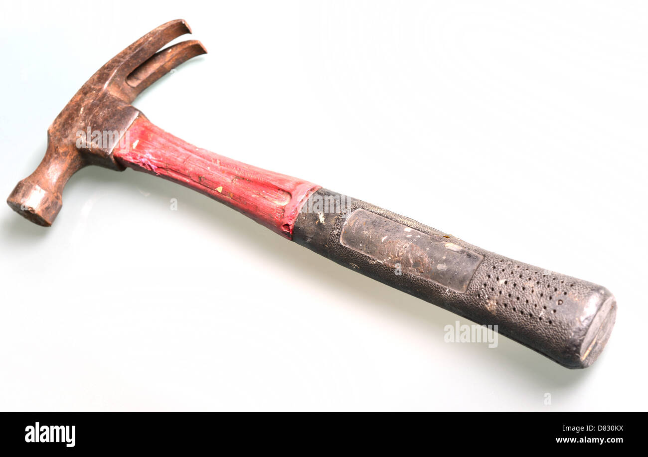 old red and black hammer on plain background Stock Photo - Alamy