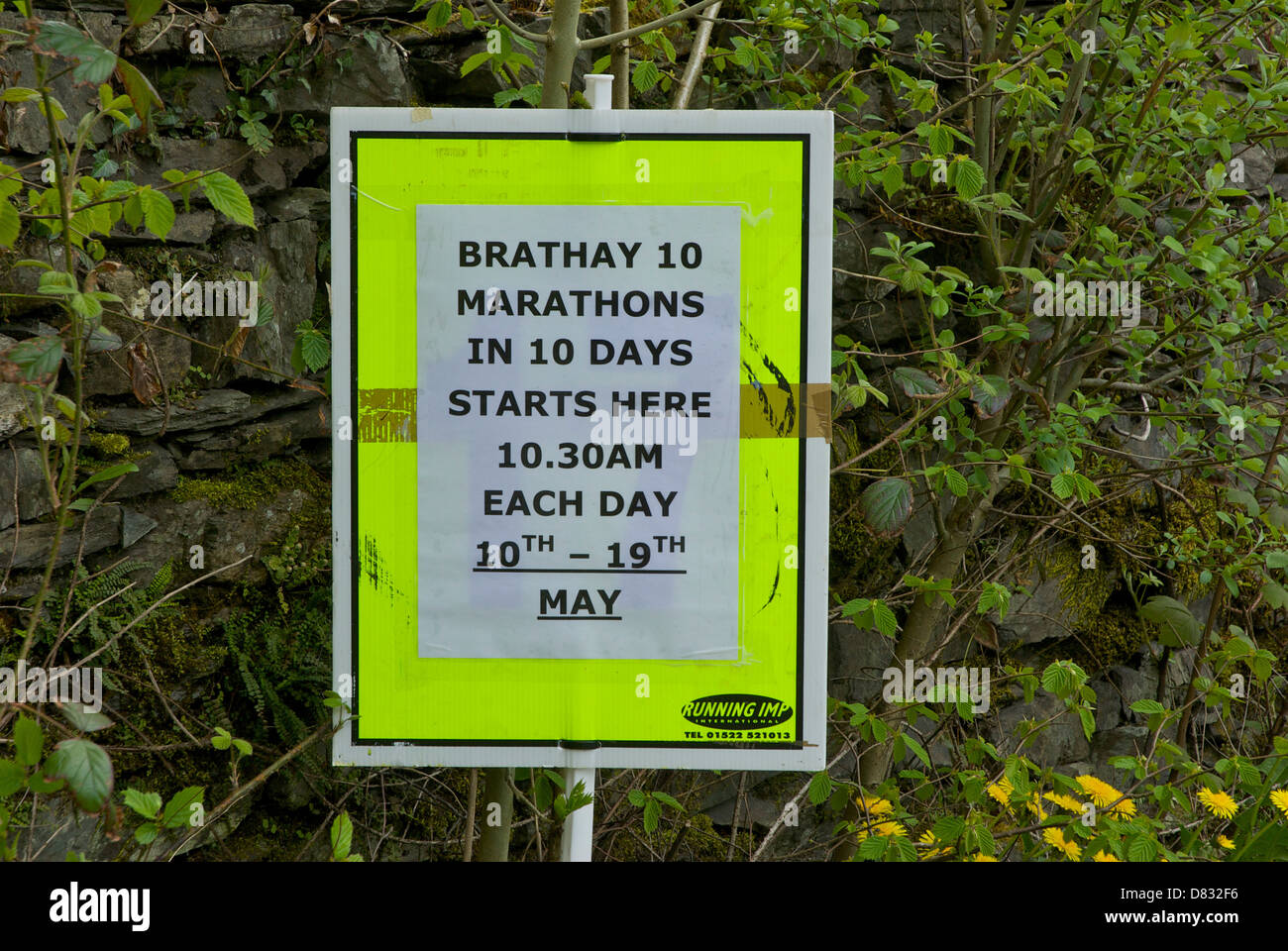 Sign announcing ten marathons in ten day, starting from Brathay Hall ...