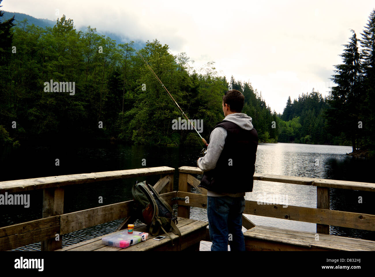 Angler Fishing in the City water body Rice Lake North Metro Vancouver ...