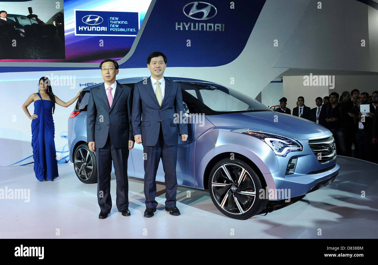 Managing Director and CEO Hyundai Motors India, H.W.Park (R) poses with ...