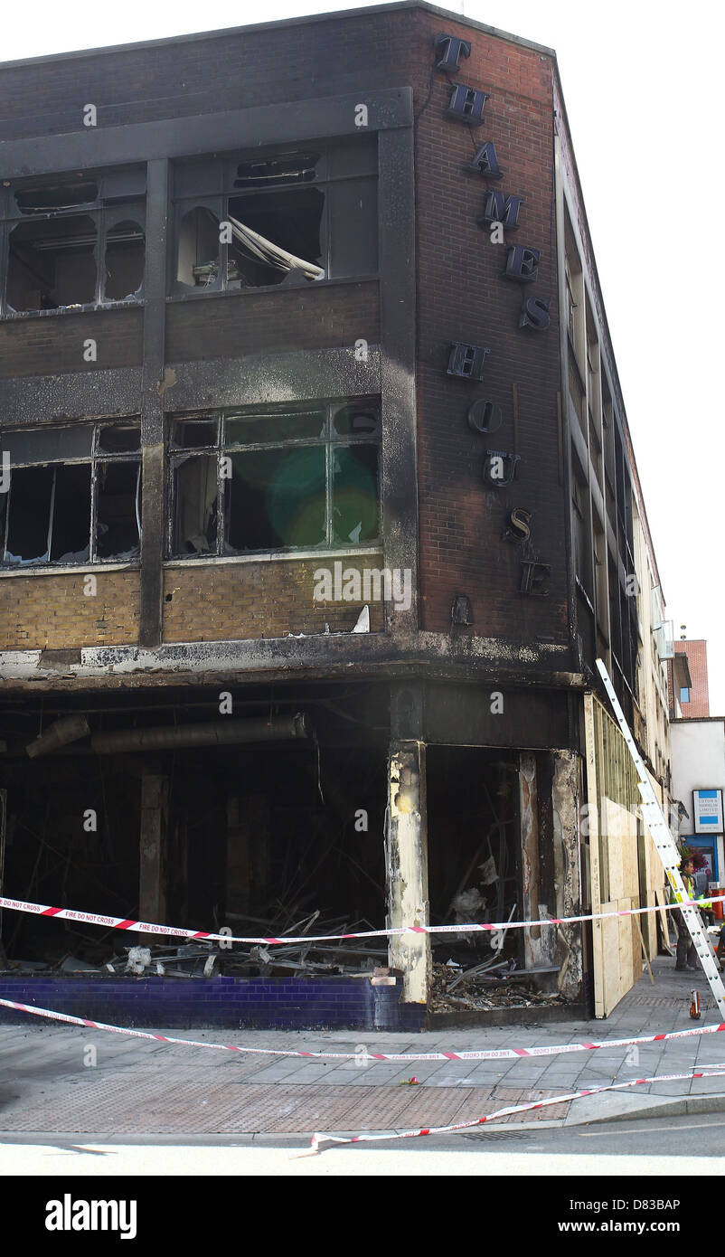 The aftermath of rioting in Woolwich, England on August 8, 2011 Police ...