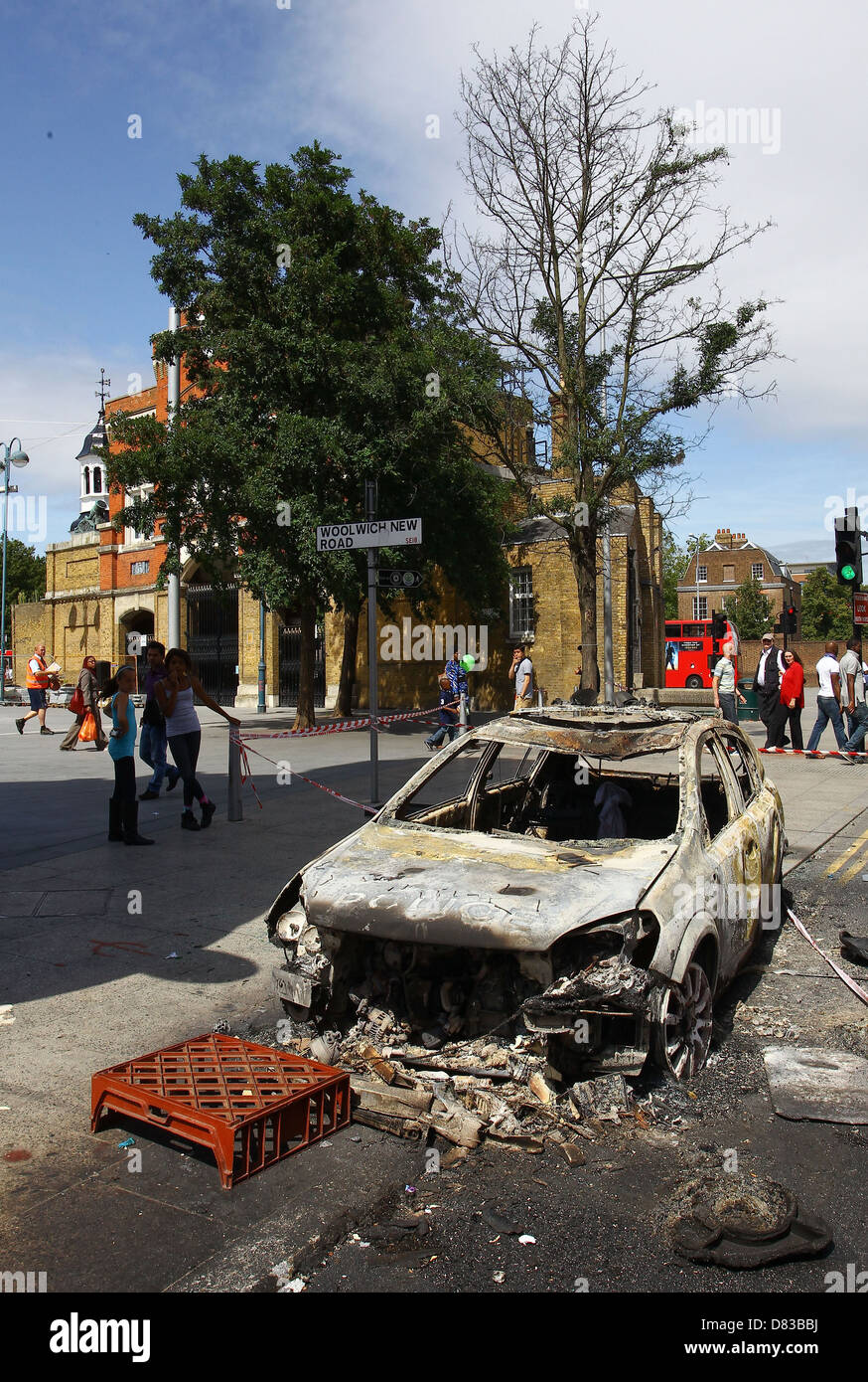 The aftermath of rioting in Woolwich, England on August 8, 2011 Police ...